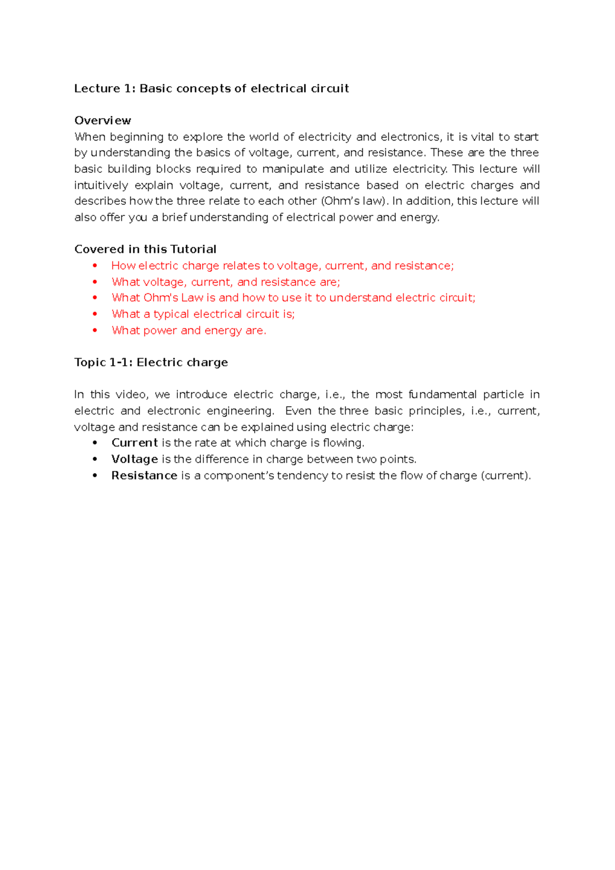 Lecture 1: Overview of Basic Electrical Circuit Concepts - EE 101 - Studocu