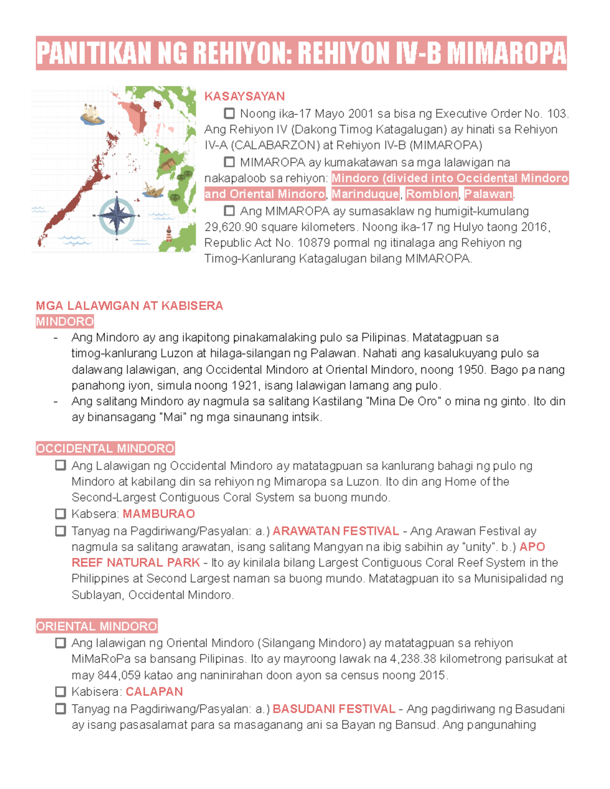 Rehiyon IV-B: Mga Lalawigan, Kabisera, at Kilalang Tao sa MIMAROPA ...