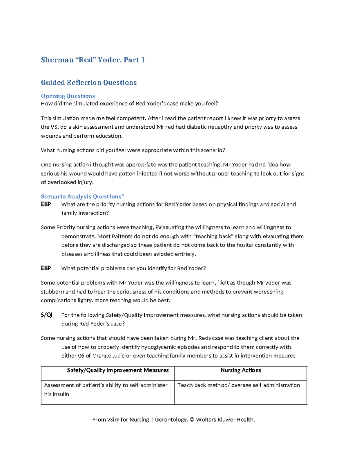 Debriefing Red Yoder Case Study: Nursing Reflections (Part 1) - Studocu