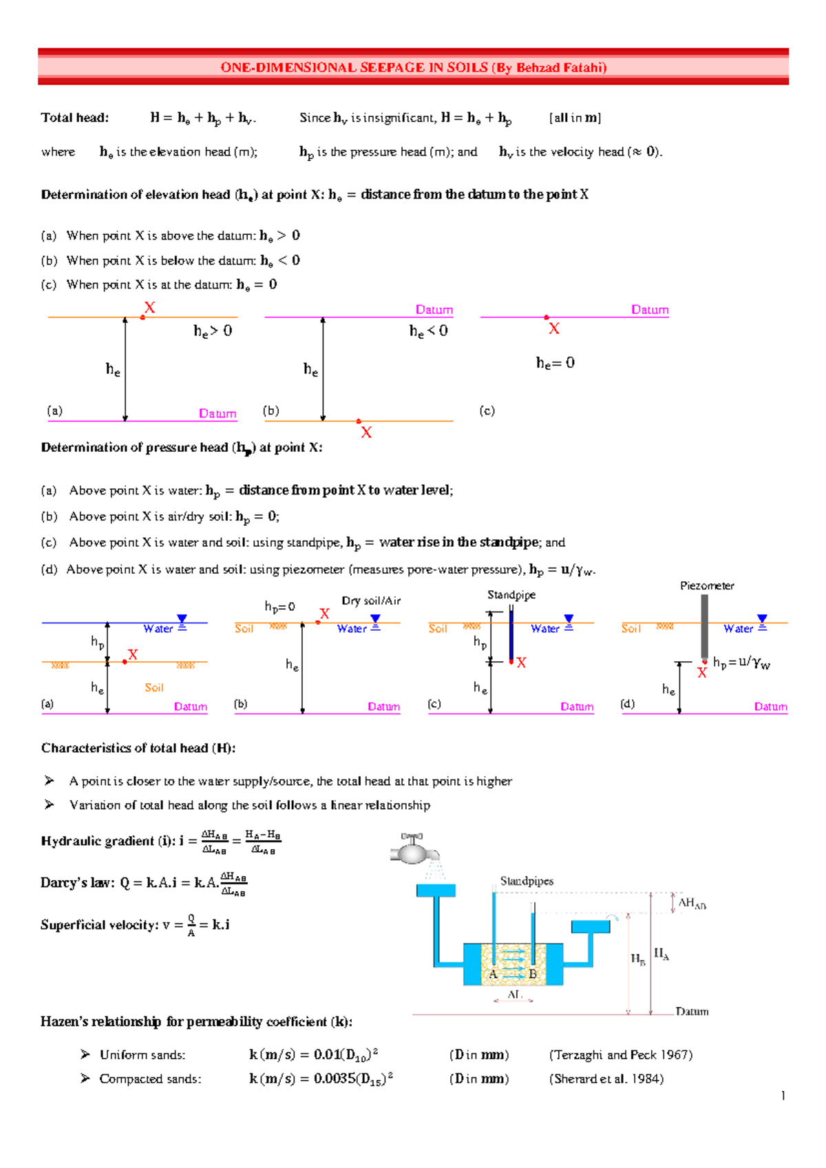 Tut 3 - 1D Seepage in Soils: Key Concepts and Calculations - Studocu