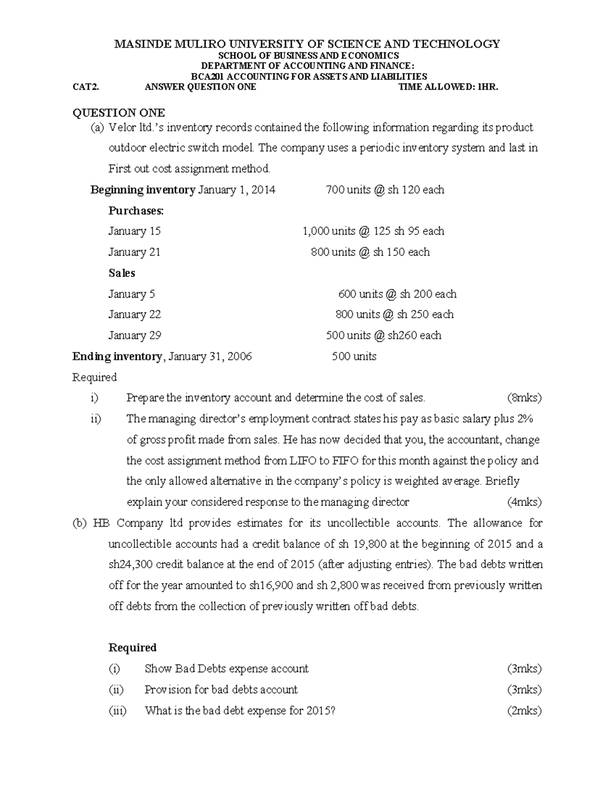BCA201 CAT 2 2024 - Accounting for Assets & Liabilities Exam Guide ...