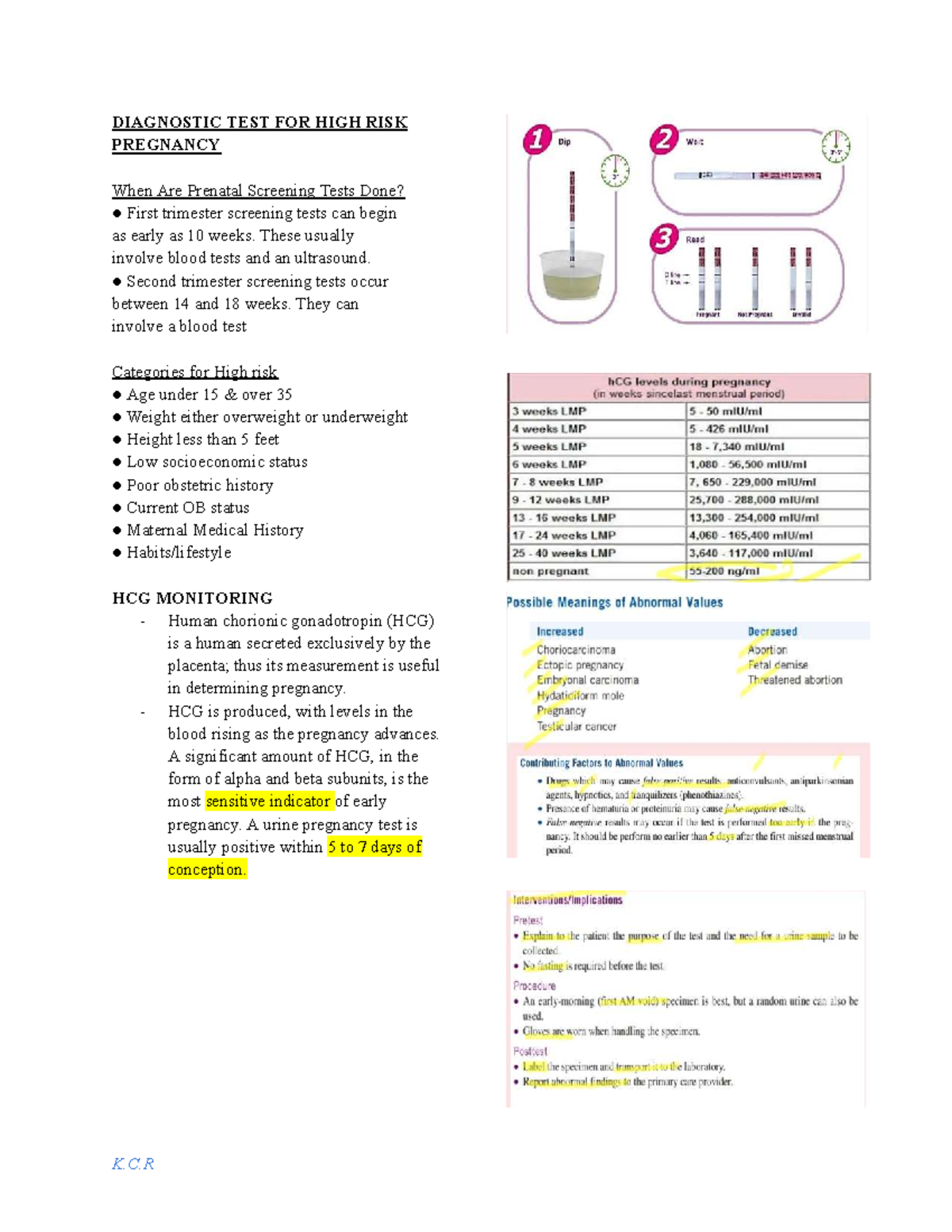 RLE 109 - Diagnostic Tests for High-Risk Pregnancy - Studocu