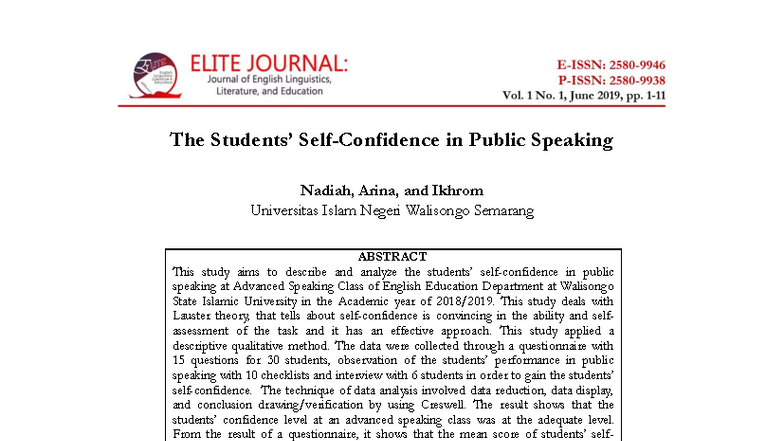 Public Speaking Confidence Analysis in Advanced Speaking Class (EFL ...