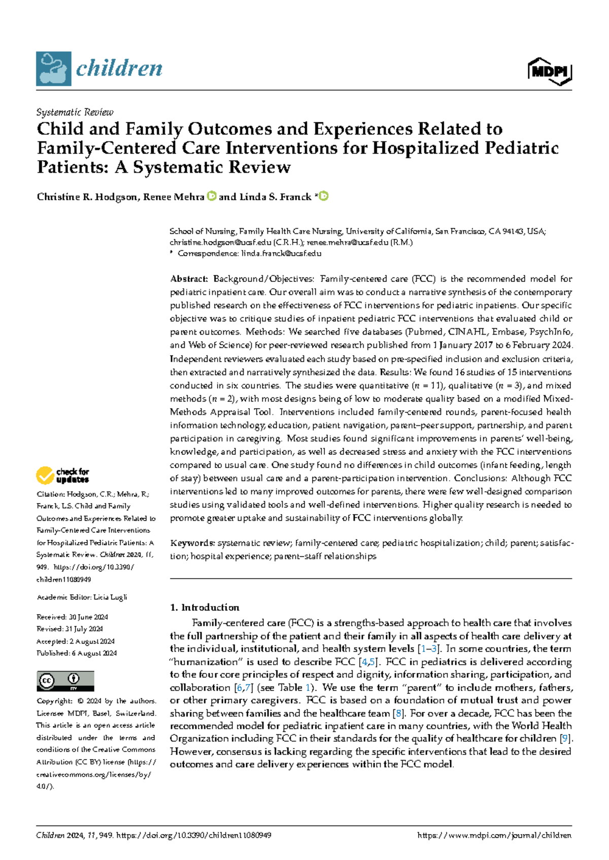 Children 11-949: Systematic Review of Family-Centered Care ...