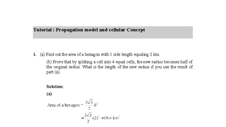 AT77.07 Tutorial: Propagation Model & Cellular Concepts - Studocu