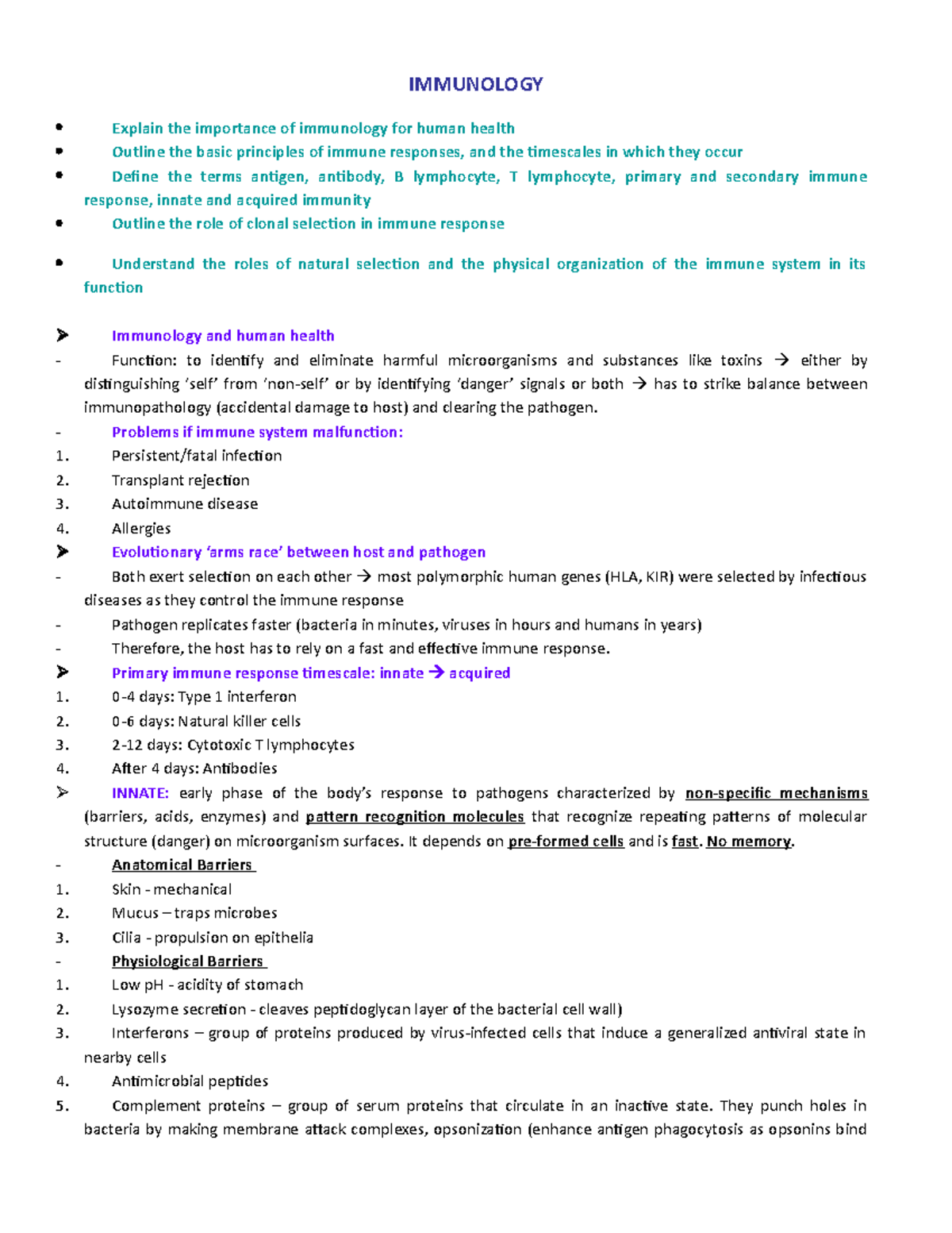 Immunology 101 - Comprehensive Year 1 Notes on Immune Systems - Studocu