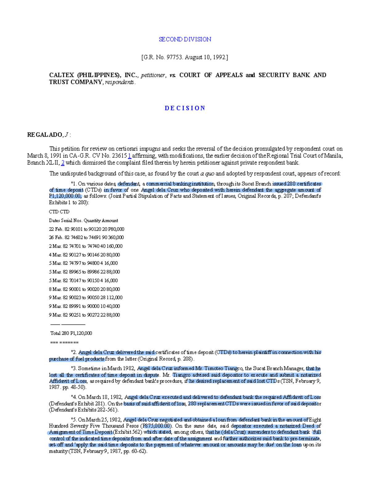 Caltex (Philippines), Inc. vs. Court of Appeals: Case No. 97753 Analysis - Studocu