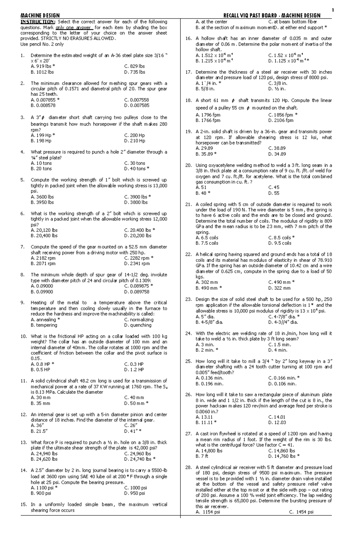 MACHINE DESIGN PAST BOARD EXAM QUESTIONS VIQ - Studocu