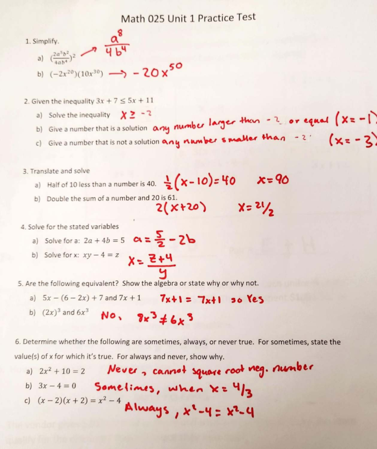 Math 025 Unit 1 Practice Test - Studocu
