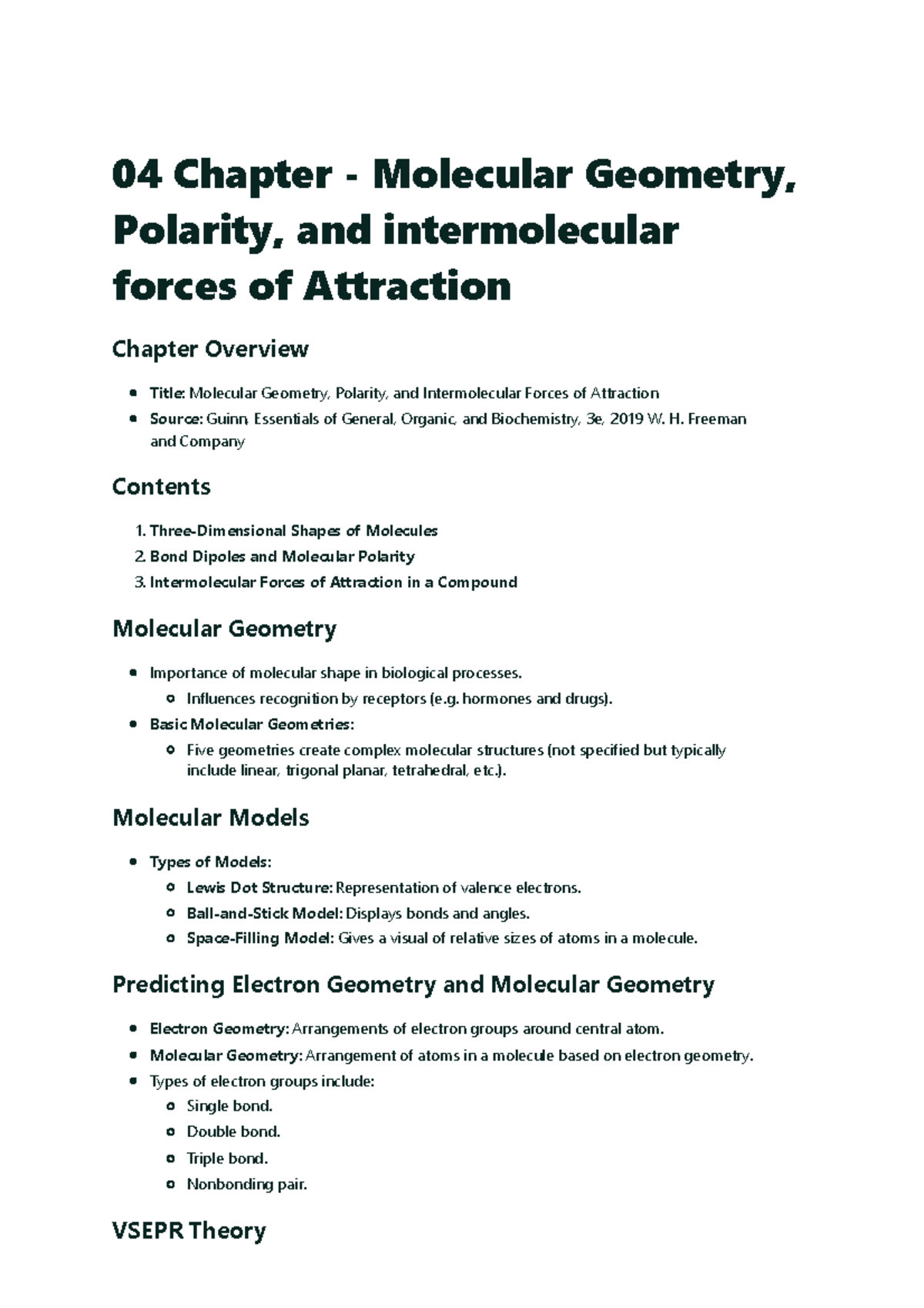 04 Chapter - Molecular Geometry, Polarity, and Intermolecular Forces ...