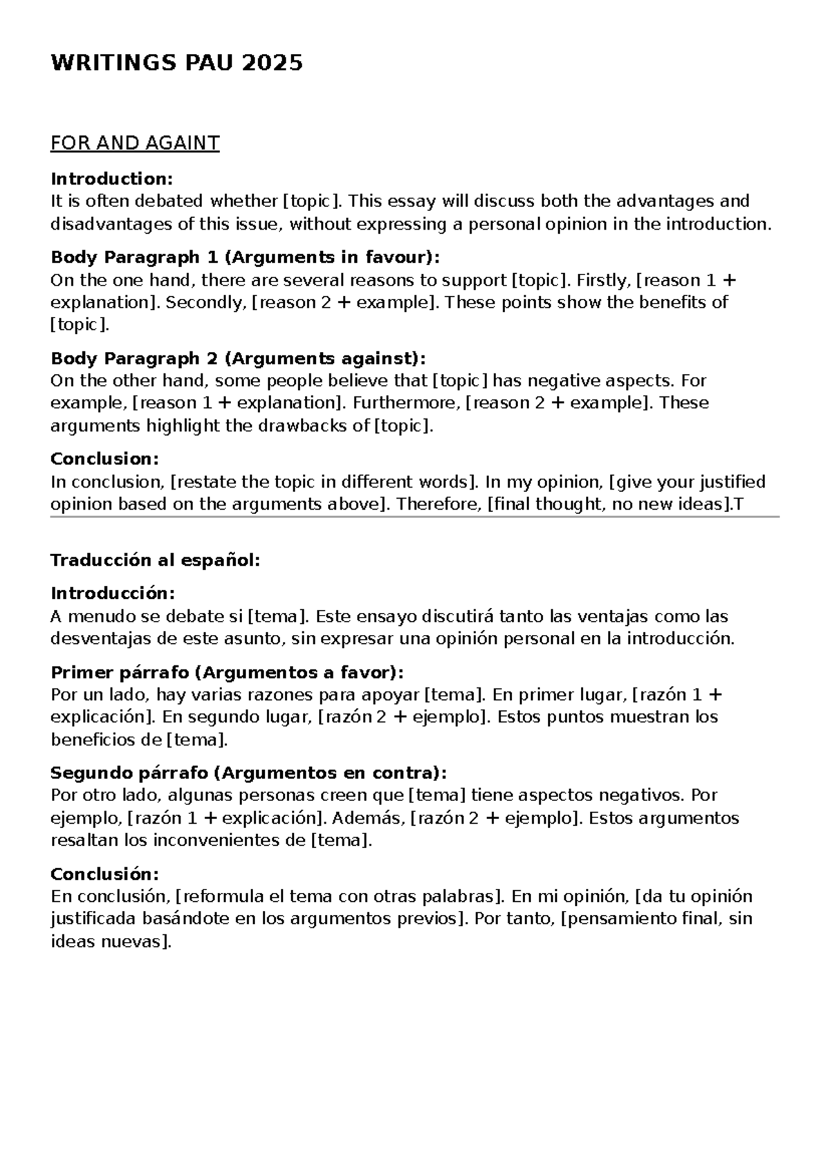 Writings PAU 2025: Pros and Cons Essay Analysis - Studocu