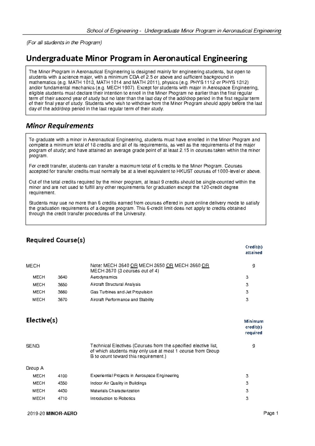 Undergraduate Minor Program in Aeronautical Engineering (ENGR 2023 ...