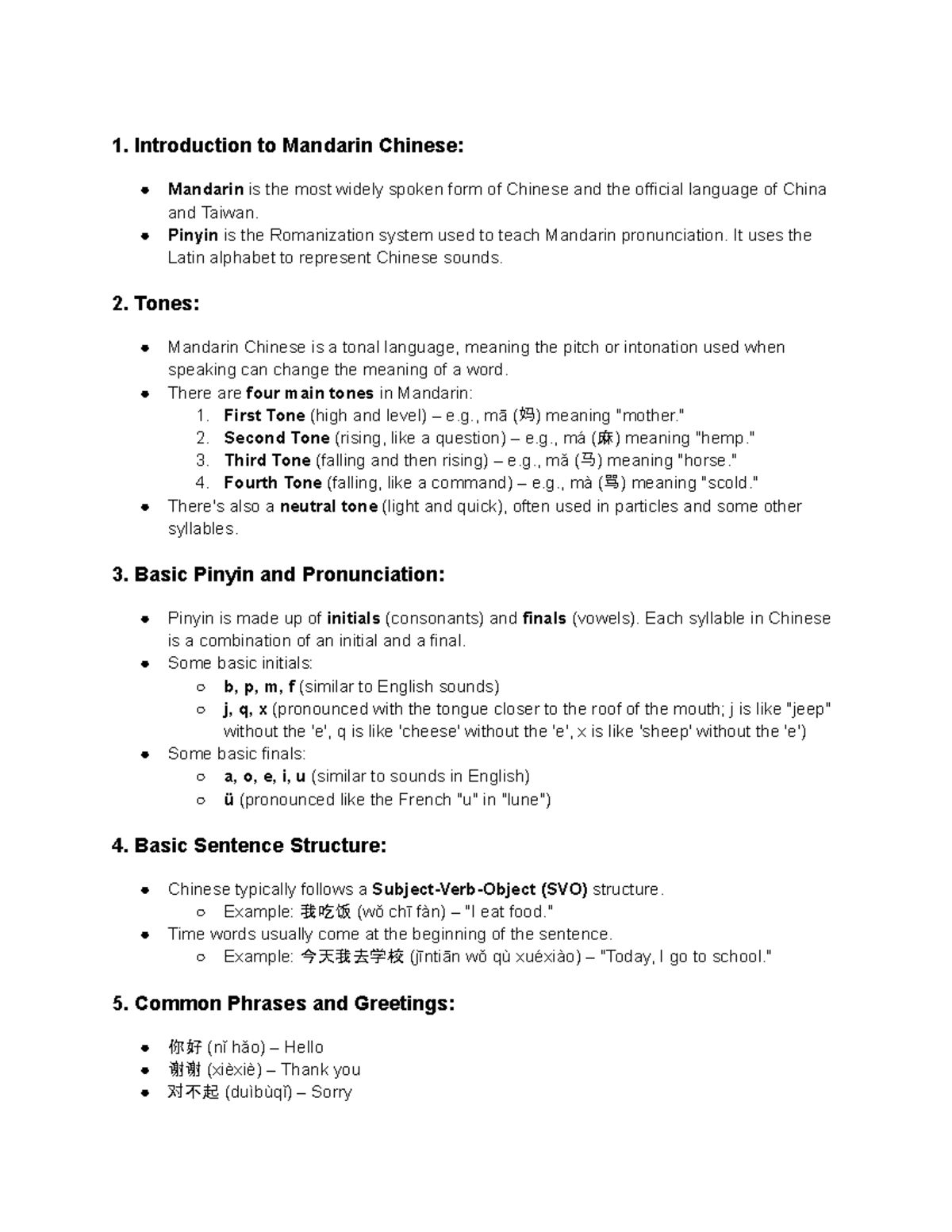 Chinese 101: Essential Beginner's Notes on Mandarin Basics - Studocu