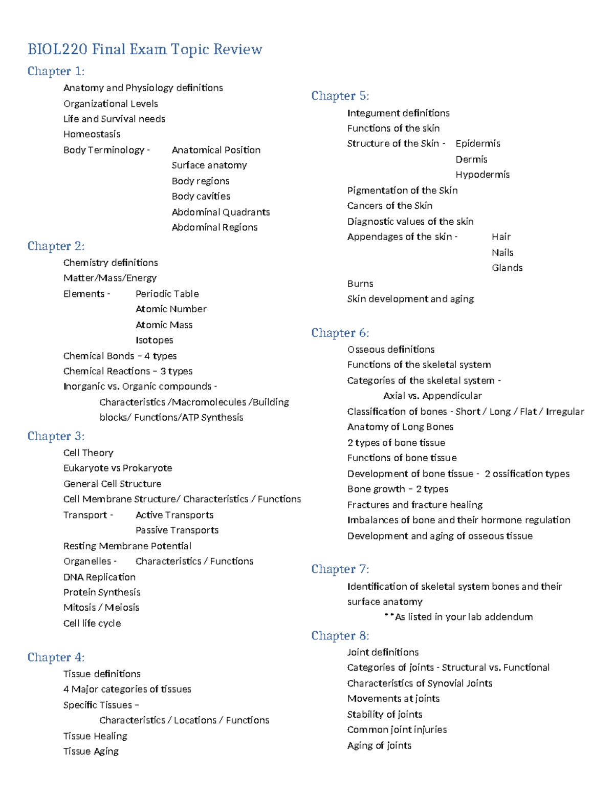 Final Review(1) - Tagged - BIOL220 Final Exam Topic Review Chapter 1 ...