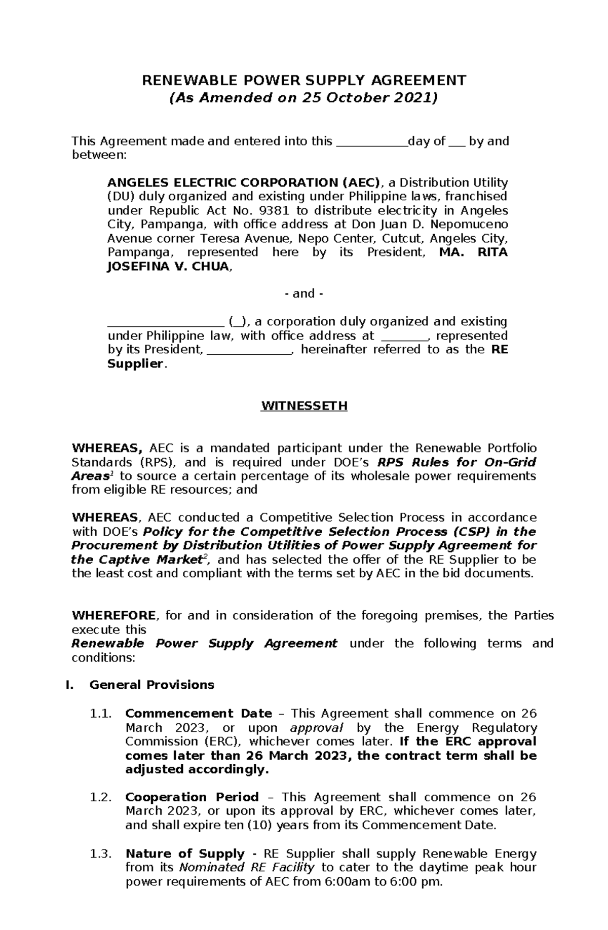 03 Annex 02-AEC-RPS-CSP-PSA Template (As Amended on 25 - RENEWABLE ...