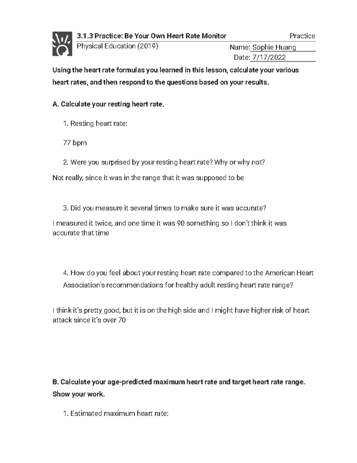 3.1.3 Practice - Your Heart Rate Monitor Exercise (PE 2019) - Studocu