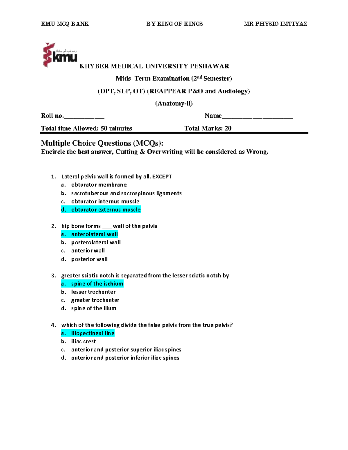 Anatomy Midterm Exam (DPT, SLP, OT) Questions & Answers 2023 - Studocu