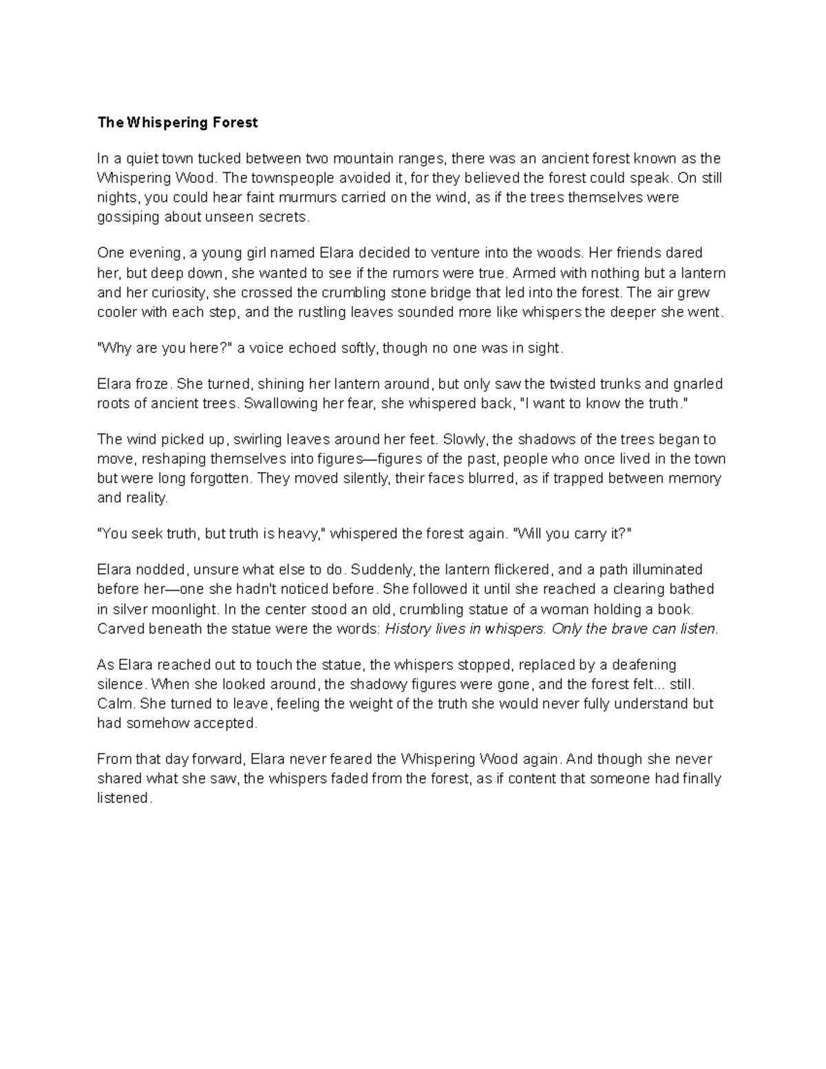 ENGL 101 - The Whispering Forest: A Short Story Exploration - Studocu