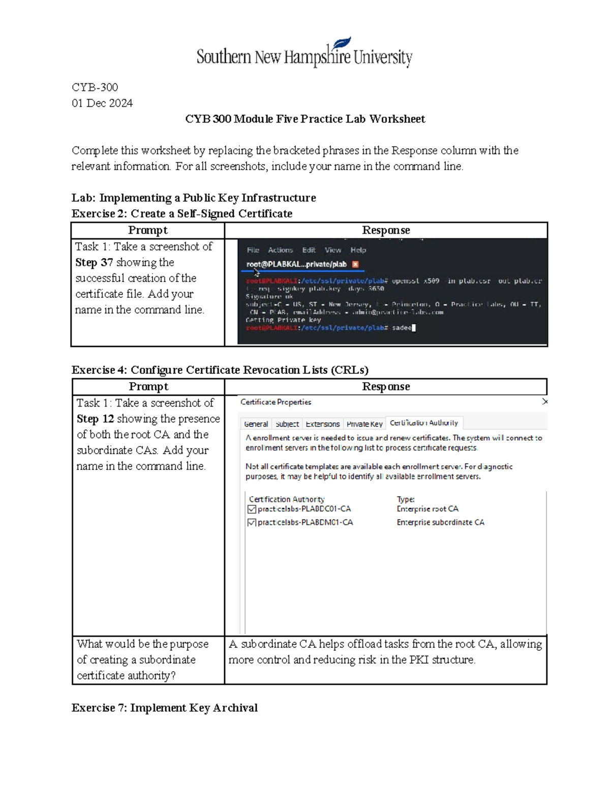 CYB-300 Module 5 - Public Key Infrastructure Practice Lab Worksheet - Studocu