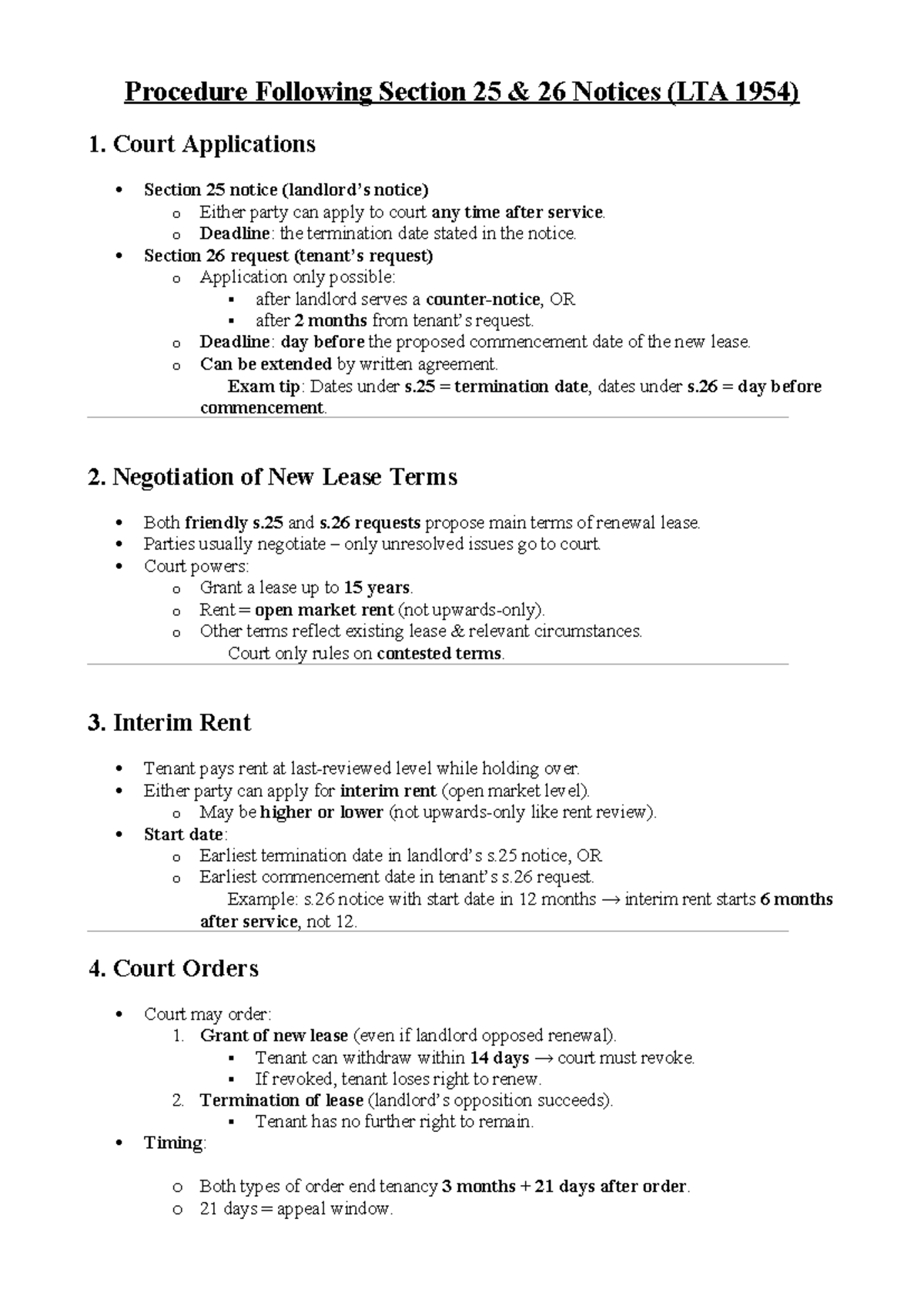 Procedure Following Section 25 & 26 Notices (LTA 1954) - Key Rules ...
