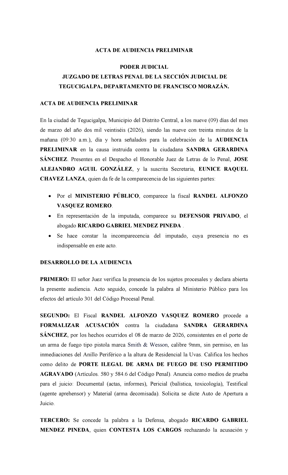 ACTA DE AUDIENCIA PRELIMINAR - JUZGADO DE LETRAS PENAL 2026 - Studocu