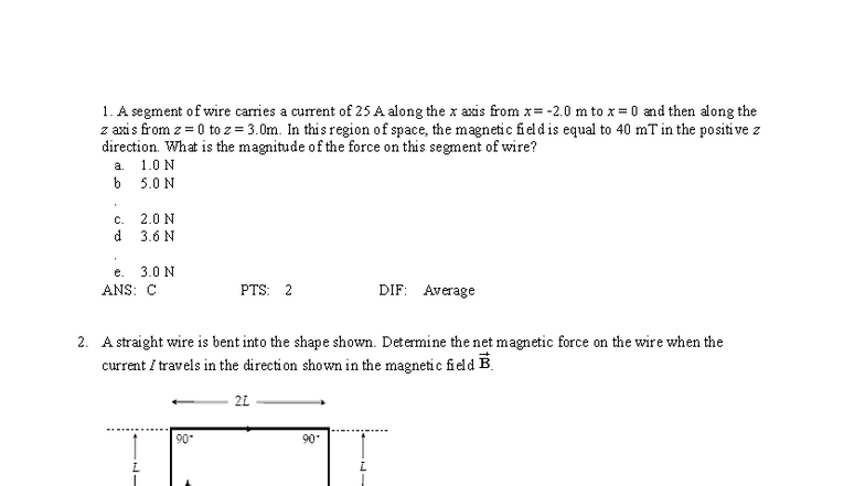 MCQs for Physics 101: Magnetic Fields & Forces (Ch 28-29) - Studocu