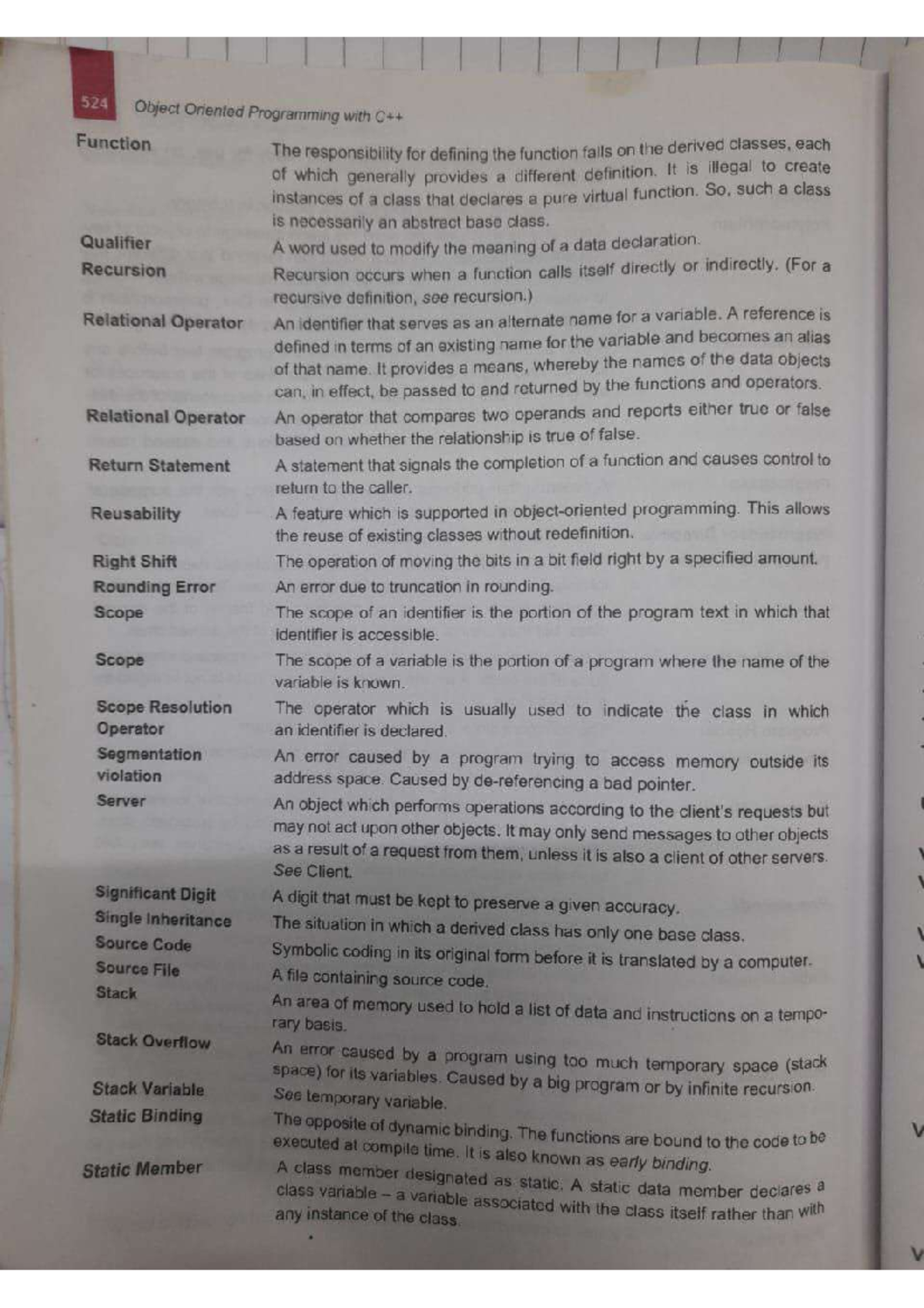 Glossary of important C++ and OOP Terms - Computer Programming - Studocu