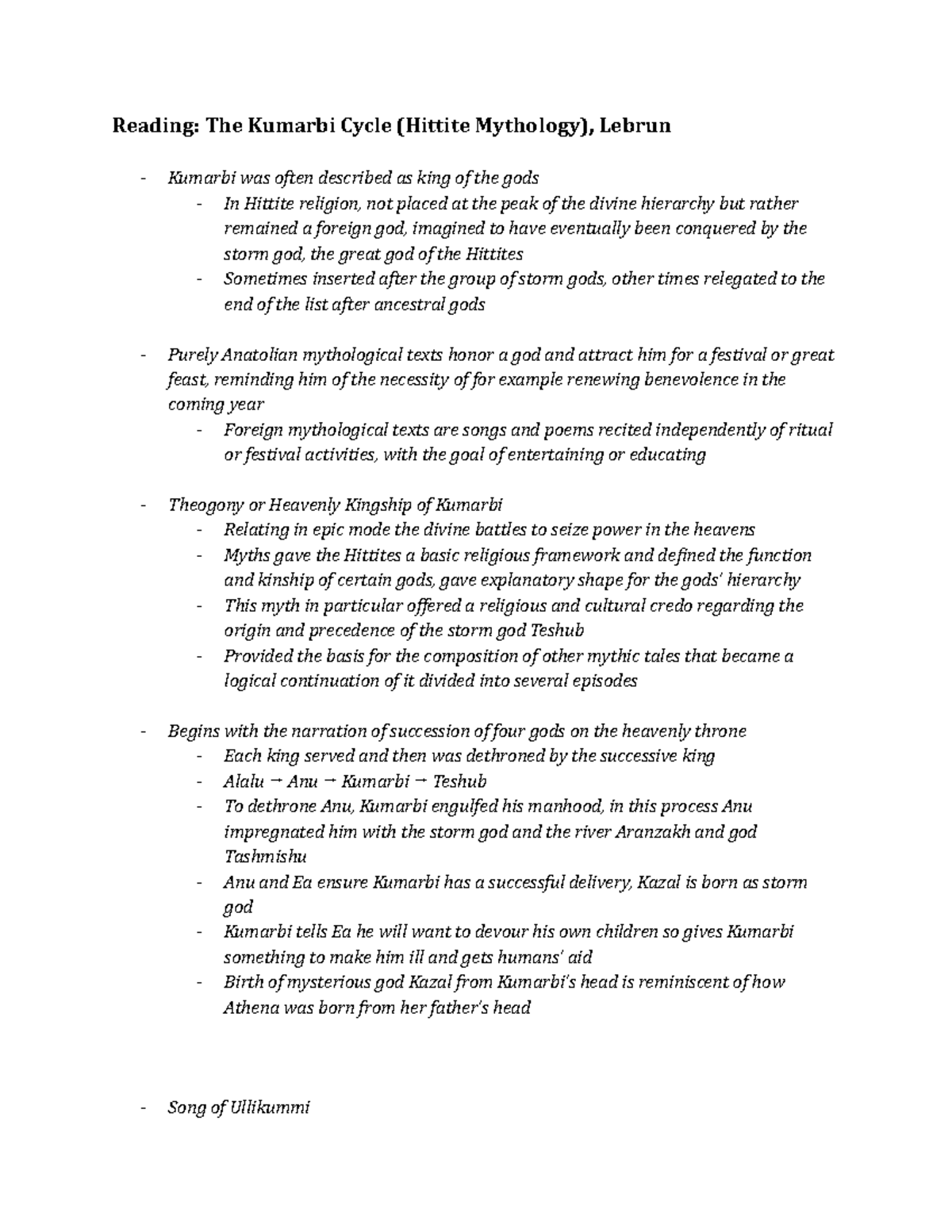 Class 8 Notes - The Kumarbi Cycle, Hittite Mythology. Dr. Frame ...