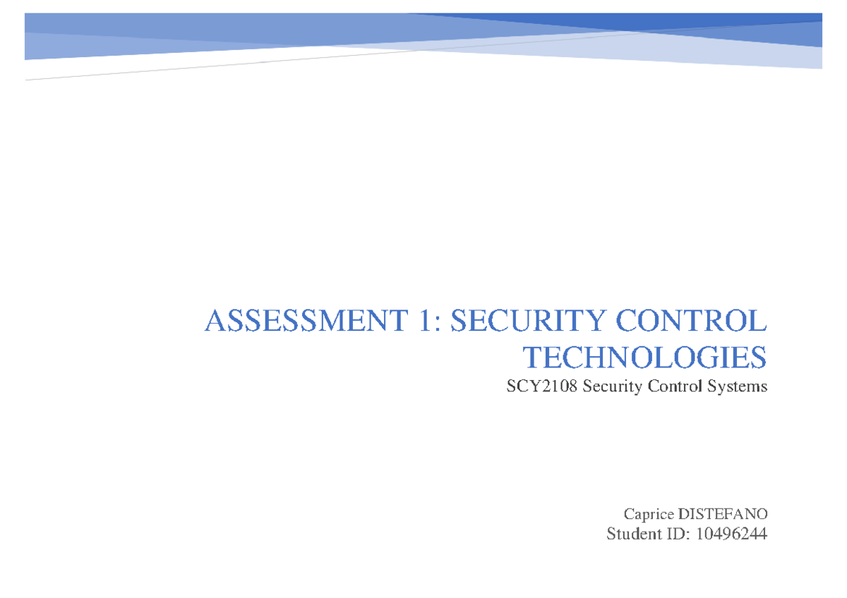 Security Control Technologies - ASSESSMENT 1: SECURITY CONTROL ...