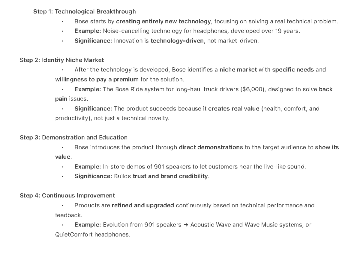 Bose Innovation Process: Tech Breakthrough & Market Strategy - Studocu