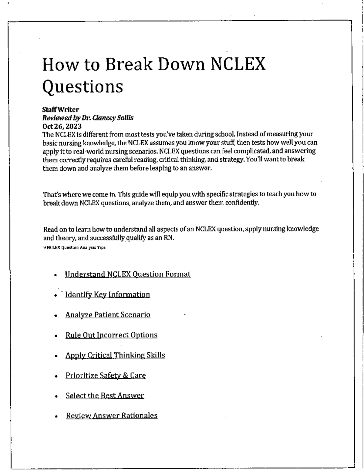 NCLEX Strategies: Breaking Down Questions for Success - Studocu