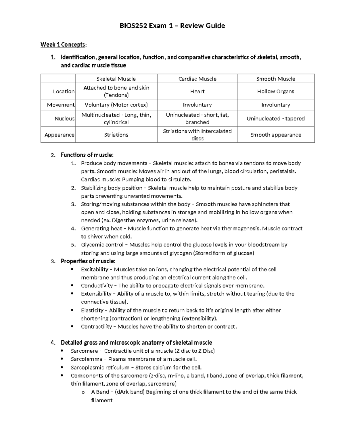 BIO 101 Exam 1 Review Guide: Muscle and Nervous System Concepts - Studocu