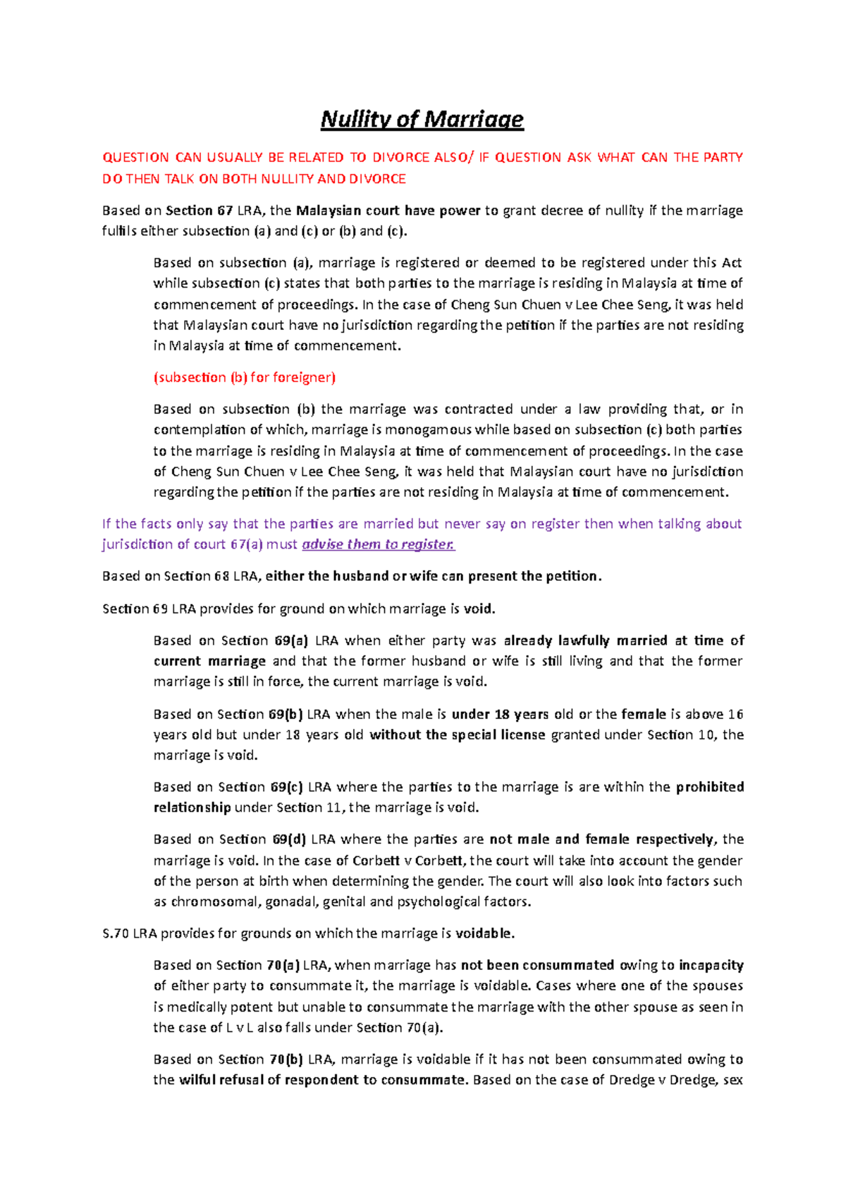 Family law Nullity of Marriage Exam notes - Nullity of Marriage ...