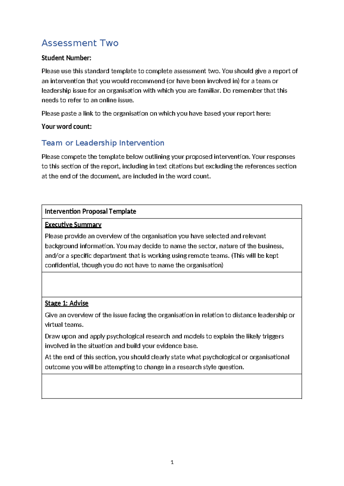 Assessment 2: Team Leadership Intervention Proposal Template - Studocu