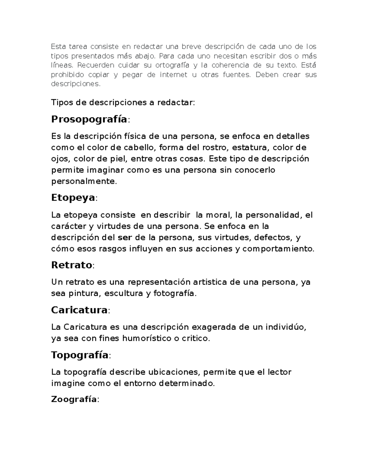 Descripción de Tipos de Descripciones - Unidad 4 - Studocu