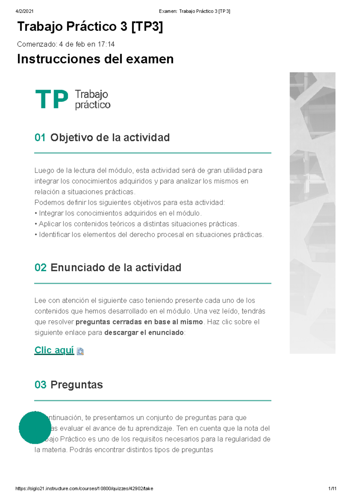 Examen Trabajo Pr Ã¡ctico 3 [TP3] - Trabajo Práctico 3 [TP3] Comenzado: 4 de feb en 17: - Studocu