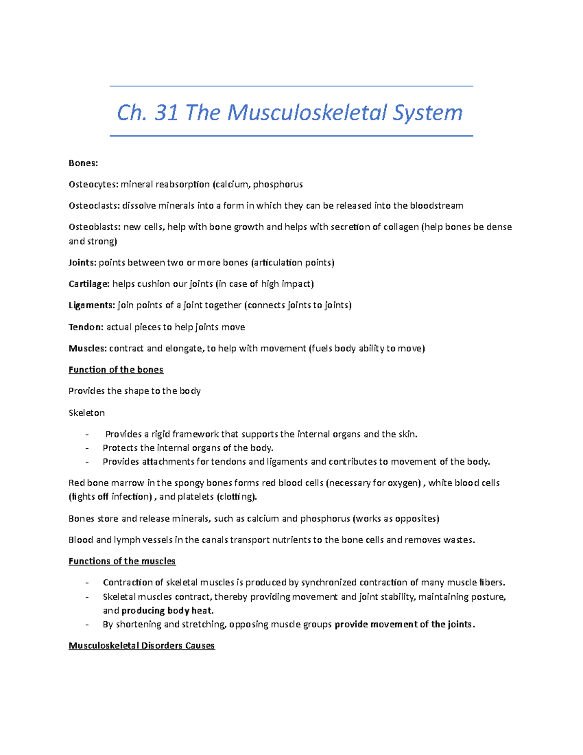 NUR 236 - Chapter 31: Understanding the Musculoskeletal System - Studocu