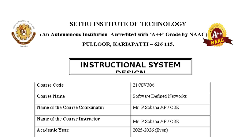 21CSV306 Software Defined Networks - Instructional System Design - Studocu