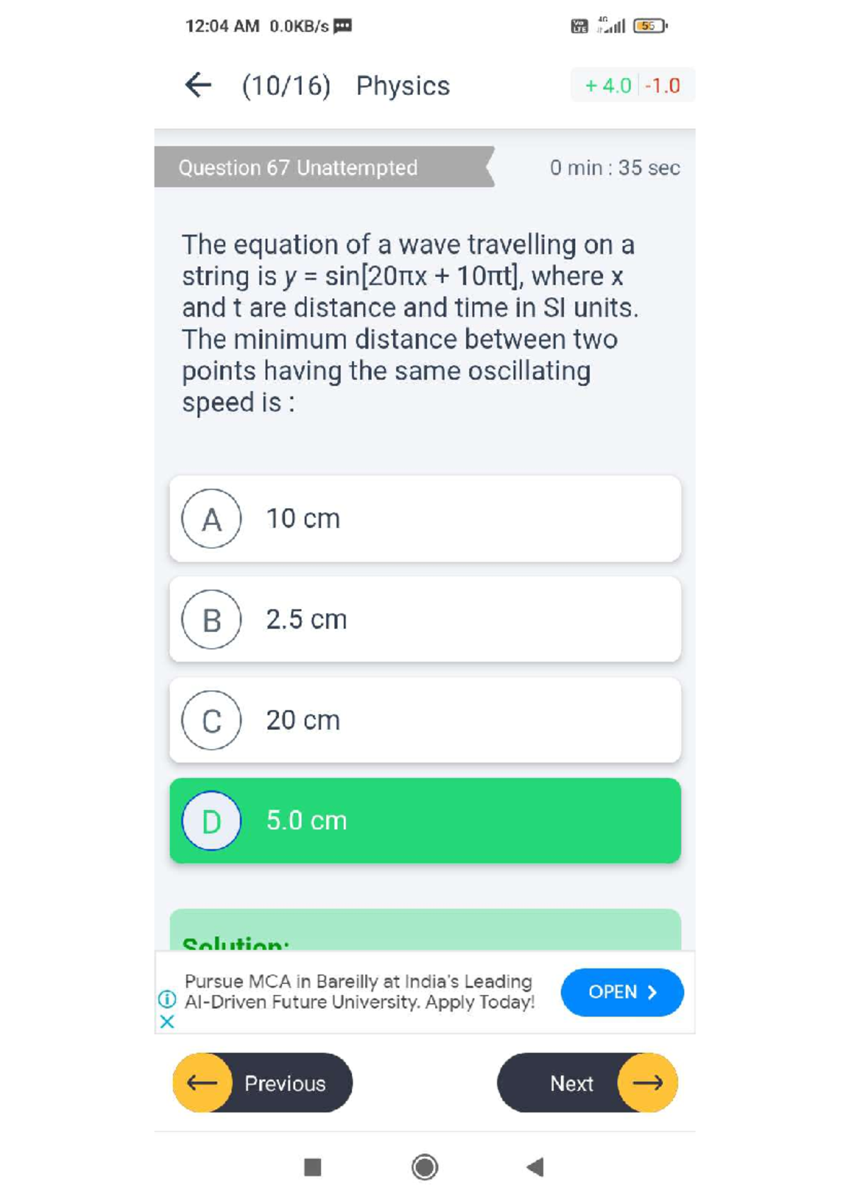 Physics 4.0 Quiz: Wave Equation and Oscillating Speed Analysis - Studocu