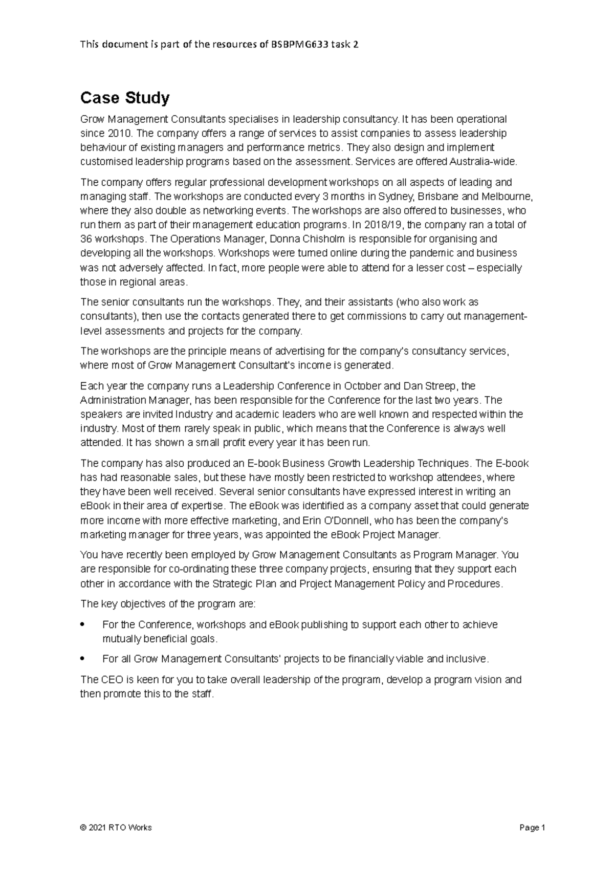 Bsbpmg 633 Simulation Pack - This document is part of the resources of BSBPMG633 task 2 Case ...