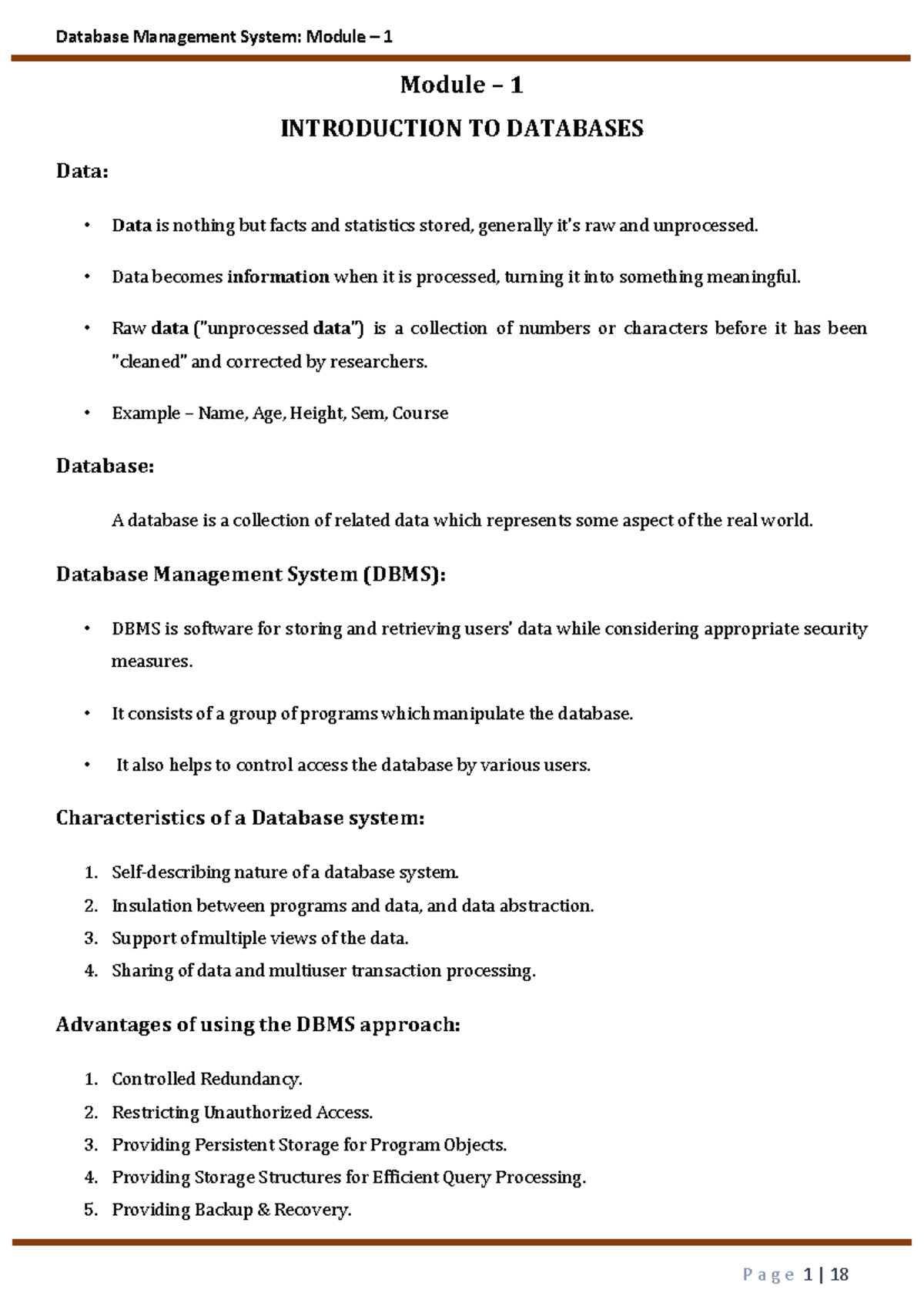 Database Management System: Module 1 - Intro to Databases and DBMS ...