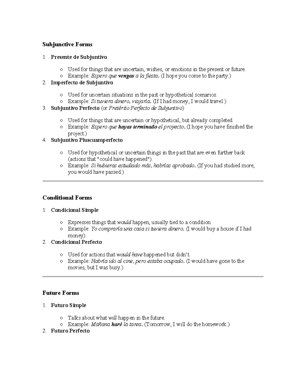 Futuro, Subjuntivo, y Condicional: Guía Completa (Español) - Studeersnel
