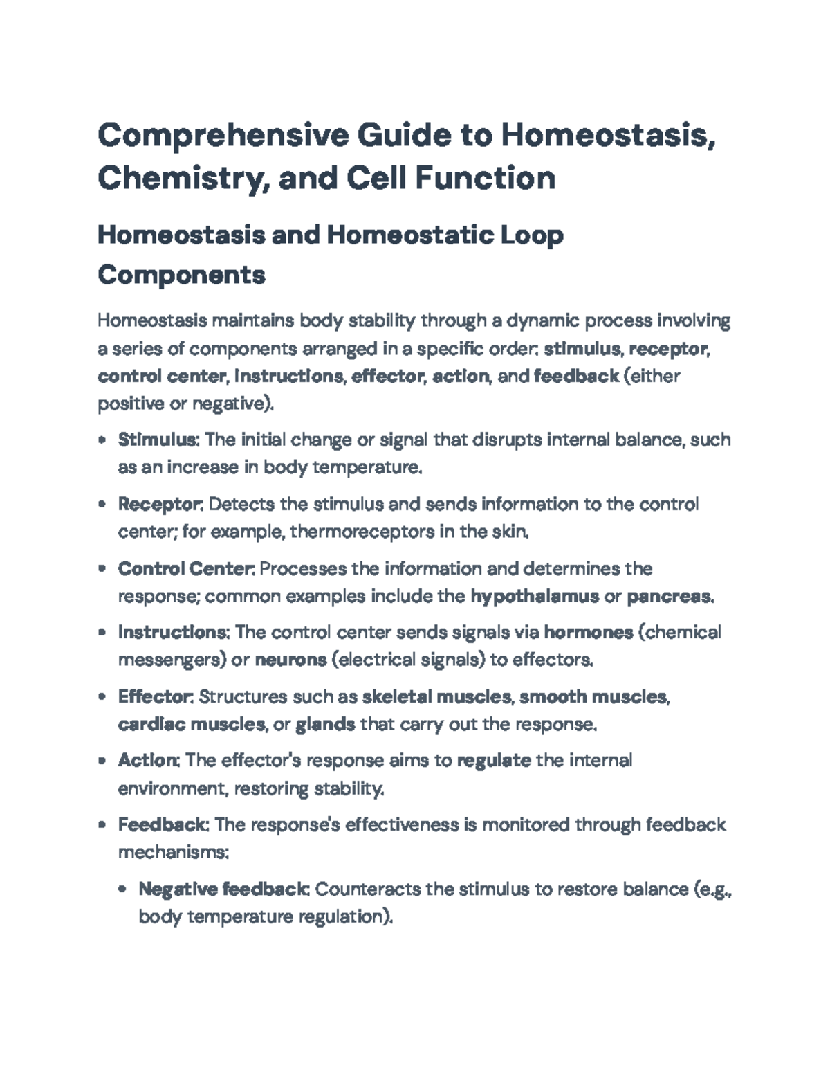 Comprehensive Study Notes on Homeostasis, Chemistry, & Cell Function ...