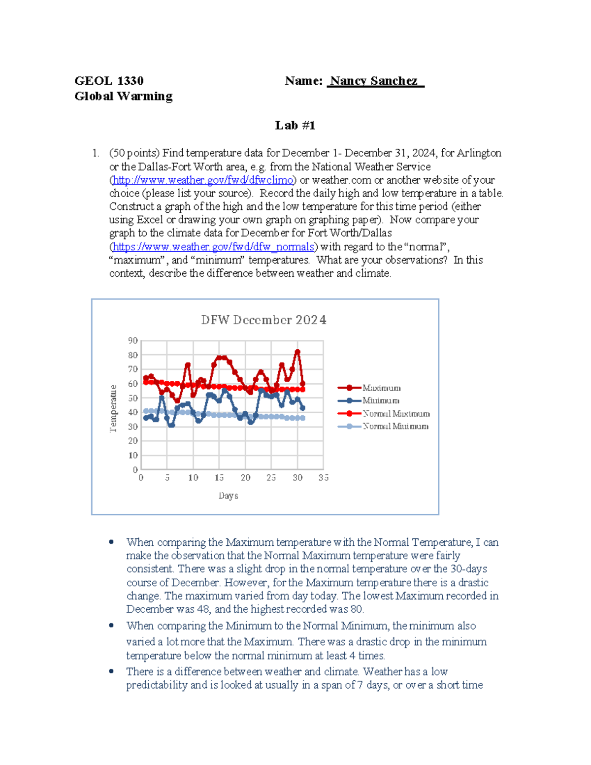 Lab 1 GEOL 1330 Spring 2025 - GEOL 1330 Name: Nancy Sanchez Global ...