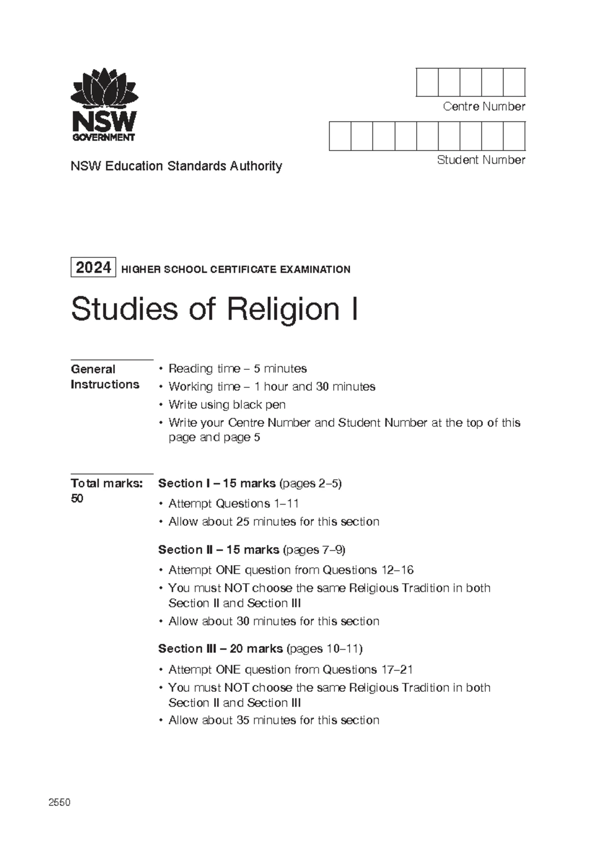 2024 HSC SOR I - Past Exam Paper with Answers Included - Studocu