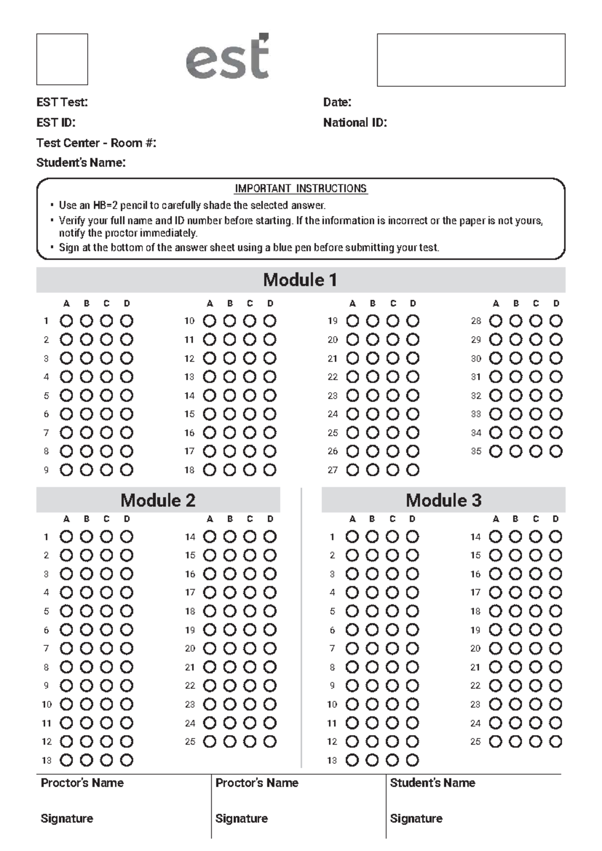 EST Test Bubble Sheet Instructions - Literacy HS - V - Studocu