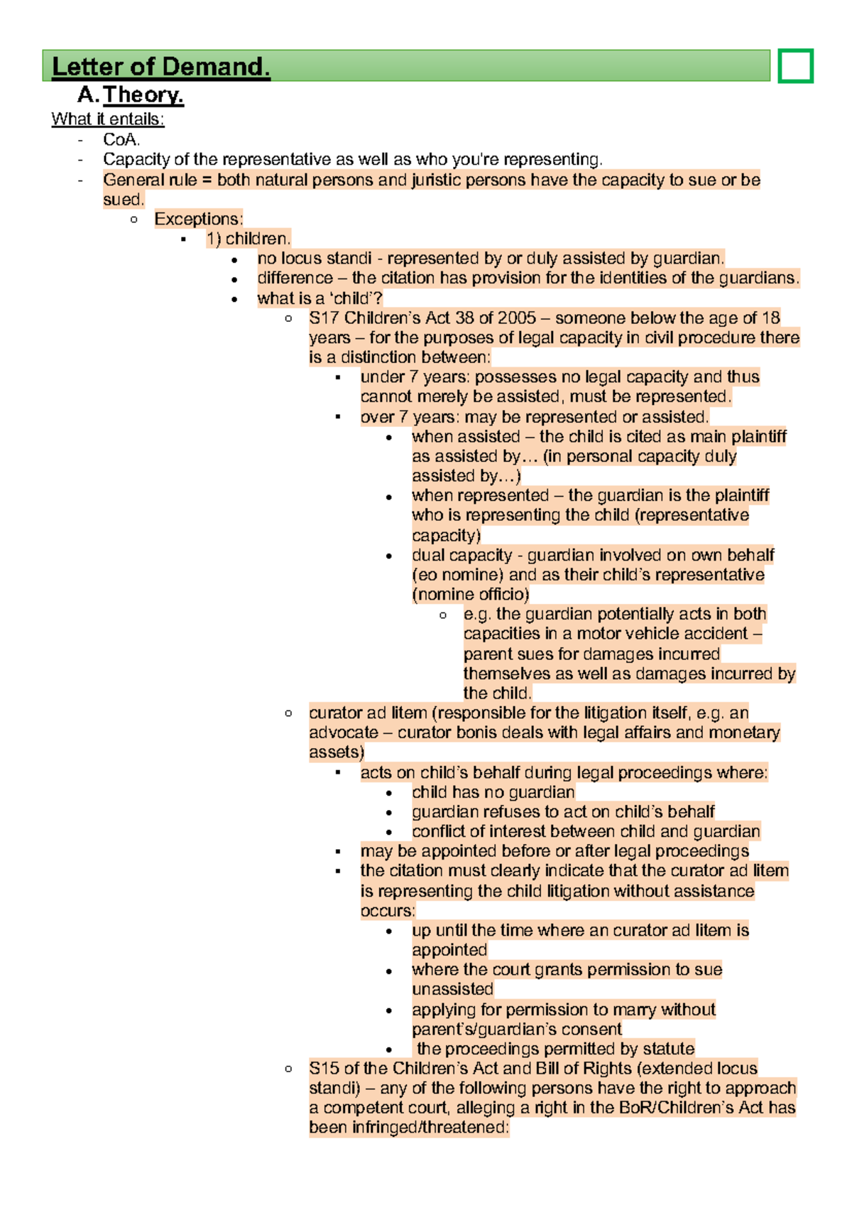 Legal Principles of Letter of Demand & Notice of Motion: A1 Notes - Studocu