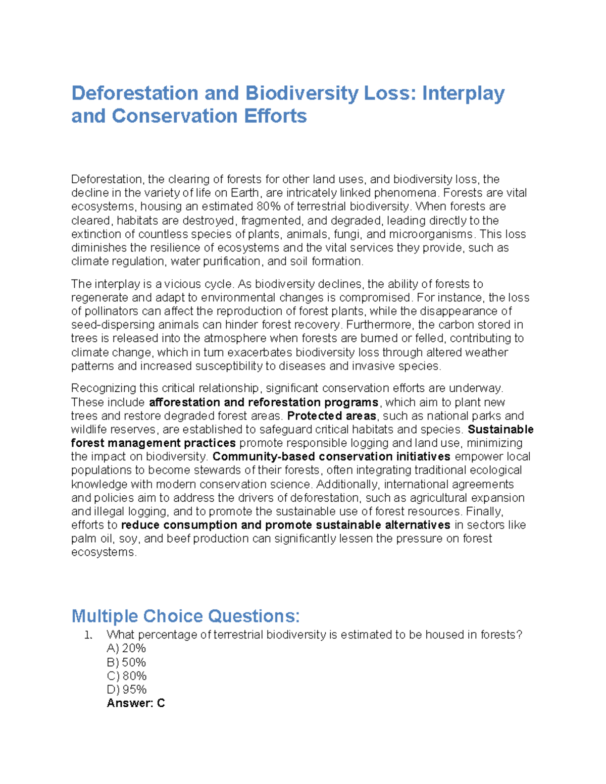 Deforestation & Biodiversity Loss: Interplay & Conservation Efforts ...