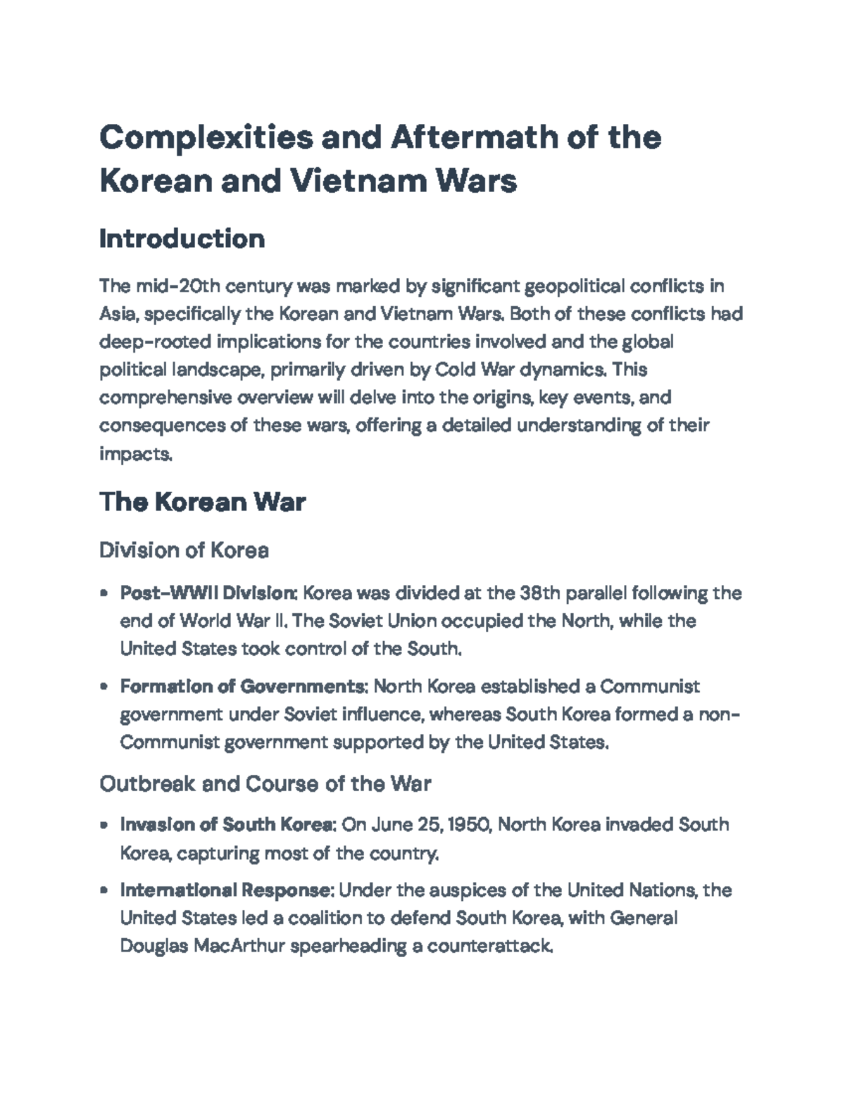 Korean and Vietnam Wars: Impacts and Aftermath Overview (HIST 101 ...