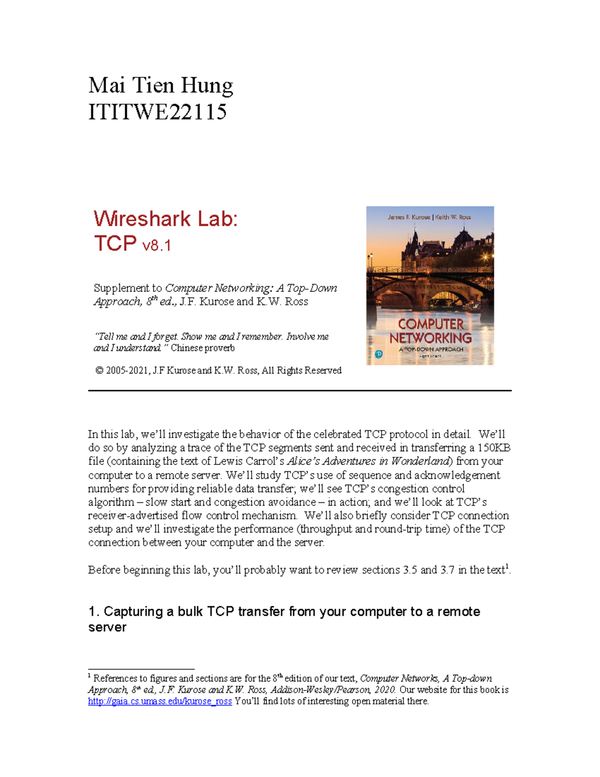 Lab 3 - Analyzing TCP Behavior with Wireshark v8.1 - Studocu